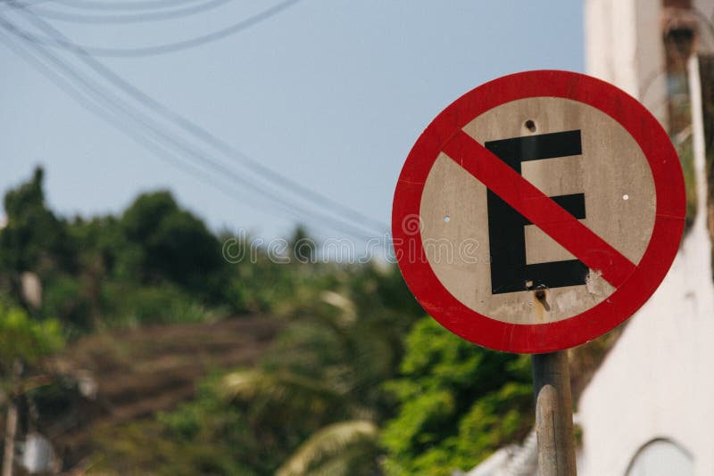 Closeup Shot of a Round Red Street Sign with the Letter E for No Entry ...