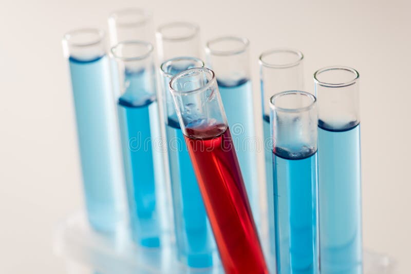 Closeup Shot with Row of Long Test Tubes with Red Stock Image - Image ...
