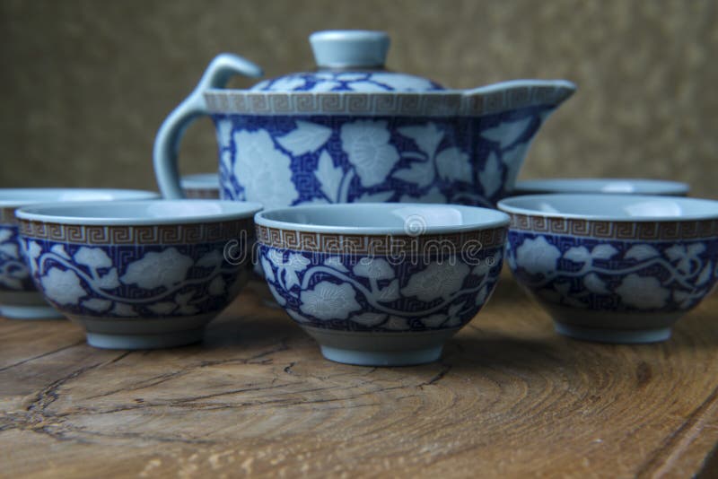 Closeup Shot of Russian Ceramic Tea Set Service with Traditional ...