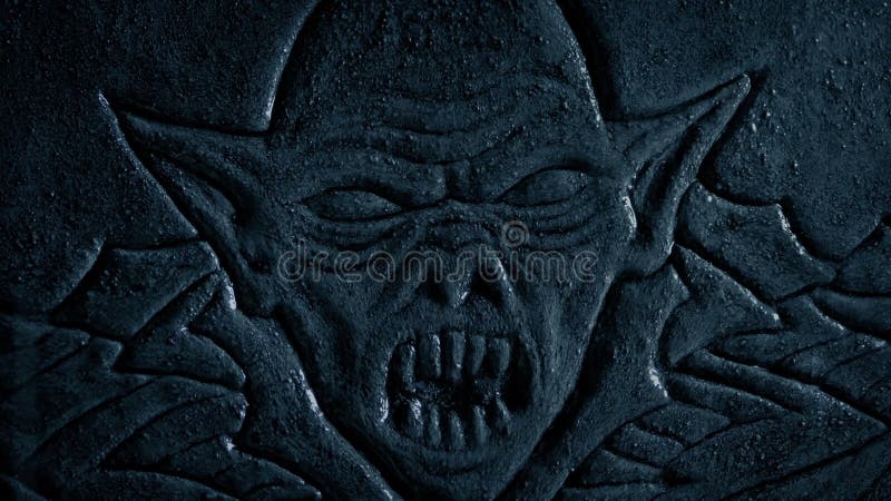 Scary Demon Stone Carving in Fire Light Stock Video - Video of demon ...