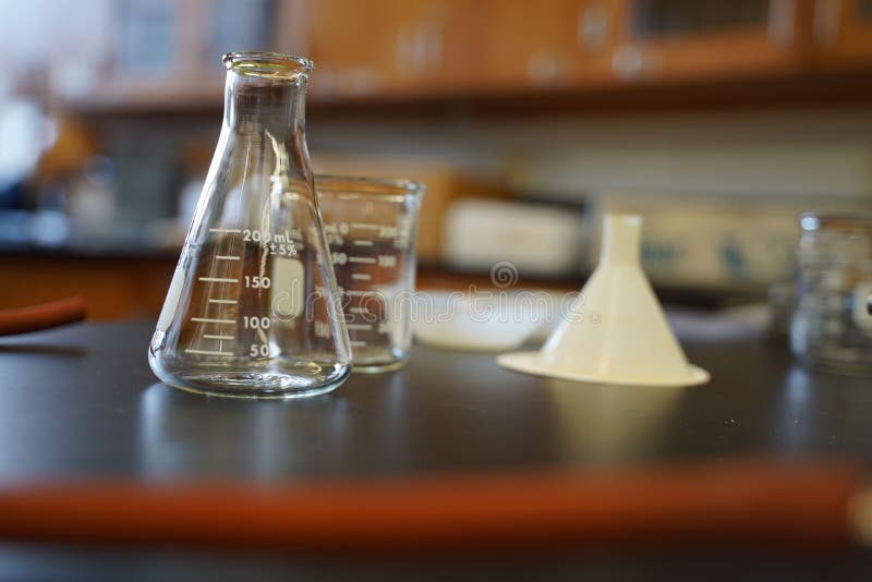 Closeup Shot of Scientific Flasks and a Filter in a Laboratory on the ...