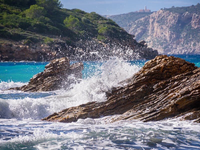 Closeup Shot of Sea Waves Splashing Against Rocks Stock Image - Image ...