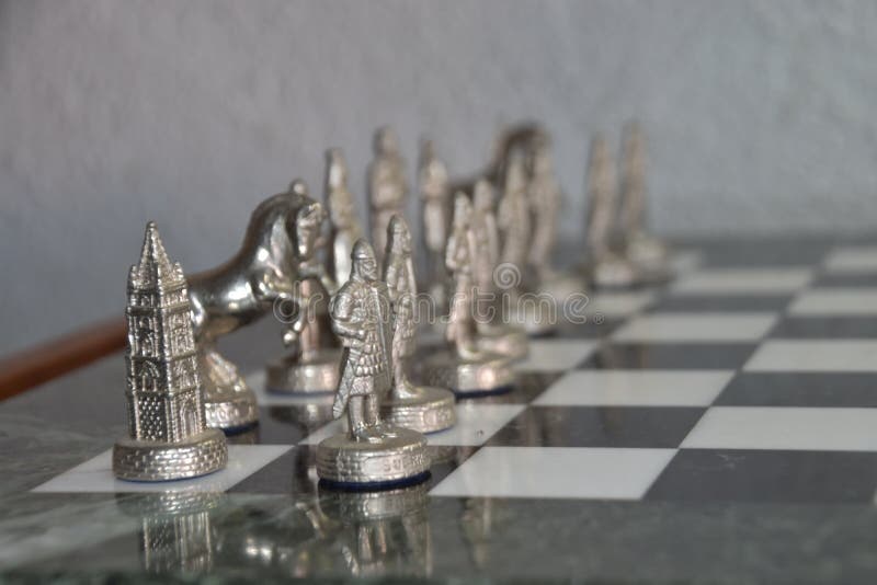 Closeup Shot of Silver Realistic Chess Pieces on a Board Stock Image ...