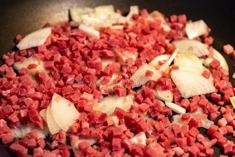 Closeup Shot of Sliced Meats with Onion on the Pan Stock Image - Image ...
