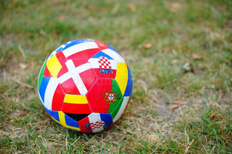Closeup Shot of a Soccer Ball with Flags Stock Image - Image of league ...