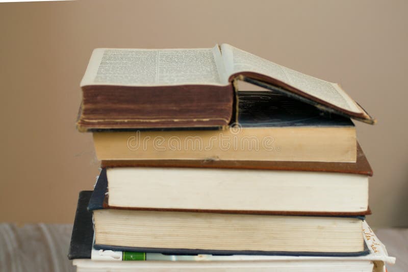 Old Dusty Books On A Light Countertop. Library Items In Old Bindings ...