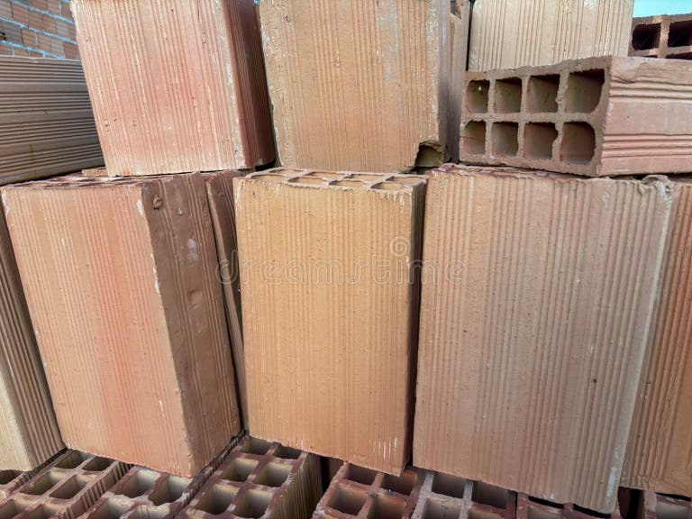 Closeup Shot of a Stack of Red Clay Bricks with Vertical Ridges Tile ...