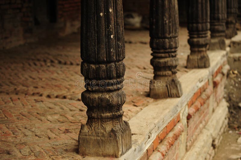 Closeup Shot of the Stone Columns of a Historic Asian Building Stock ...