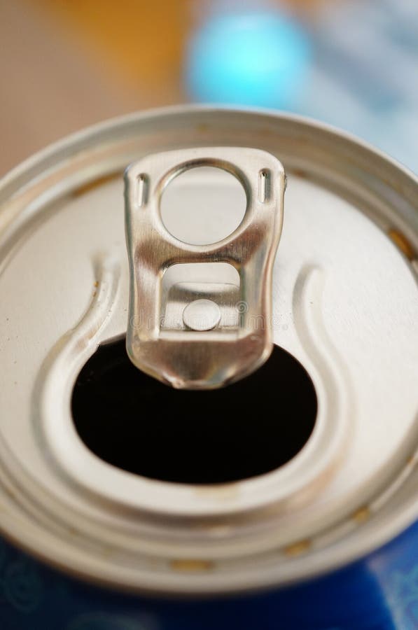 Closeup Shot of a the Top of an Opened Soda Can with the Tab Lifted ...