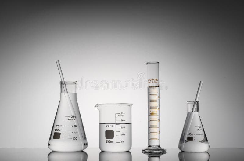 Closeup Shot of Transparent Laboratory Flasks, Beakers, and Tubes Stock ...