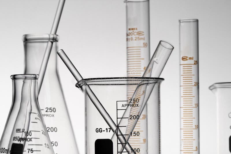 Closeup Shot of Transparent Laboratory Flasks, Beakers, and Tubes Stock ...