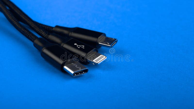 Closeup Shot of Universal USB Cable. 3 Different Cellphone Usb Charging ...