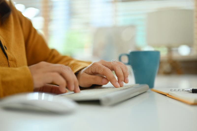 Closeup Shot of Unrecognizable Woman Typing on a Computer Keyboard ...