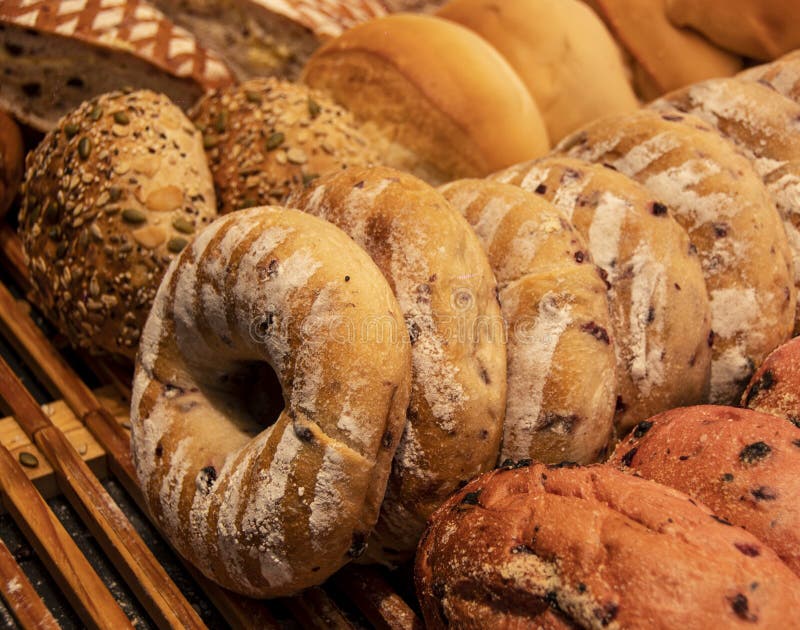 Closeup Shot of a Variety of Breads and Pastries Displayed on a Bakery ...