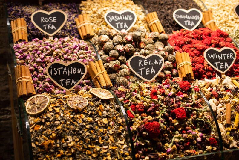 Closeup Shot of a Variety of Different Tea Types Displayed in a Market ...