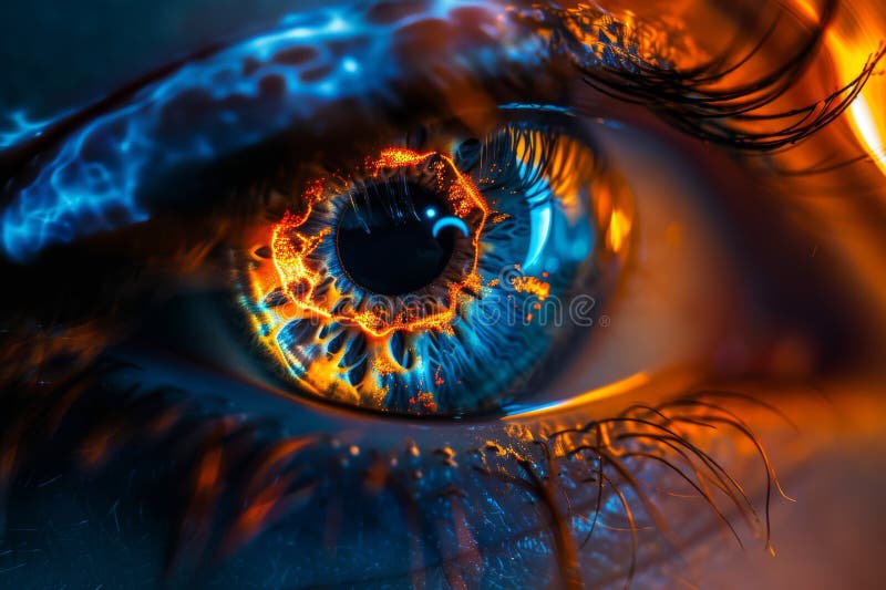 An Eye Captured in a Vibrant Abstract Composition Featuring Fiery and ...