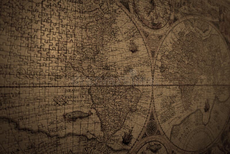 Closeup Shot of a Vintage World Map Made with Puzzles Stock Image ...
