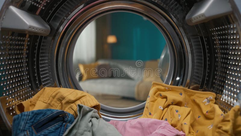 Washing Machine with Clothes, Closeup Stock Image - Image of wash ...