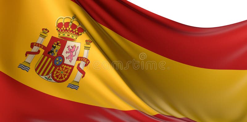 Closeup Shot of a Wavy Flag of Spain Under the Lights Isolated on a ...