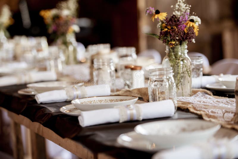 Closeup Shot of the Wedding Dinner Table with a Blurred Background ...