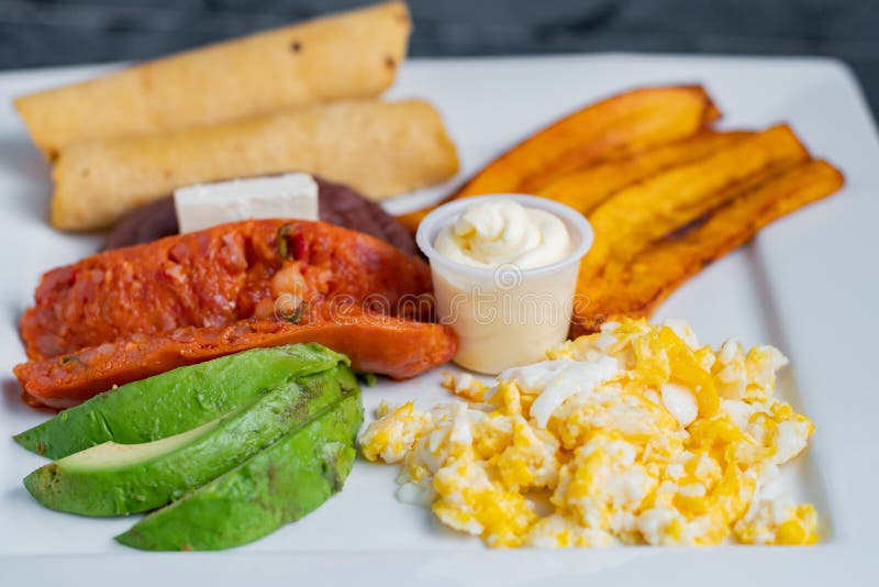 Closeup Shot of a White Plate with Traditional Honduran Breakfast Stock ...