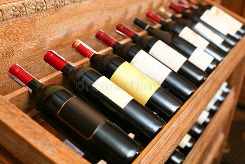 Closeup shot of wineshelf. stock photo. Image of display - 13132518