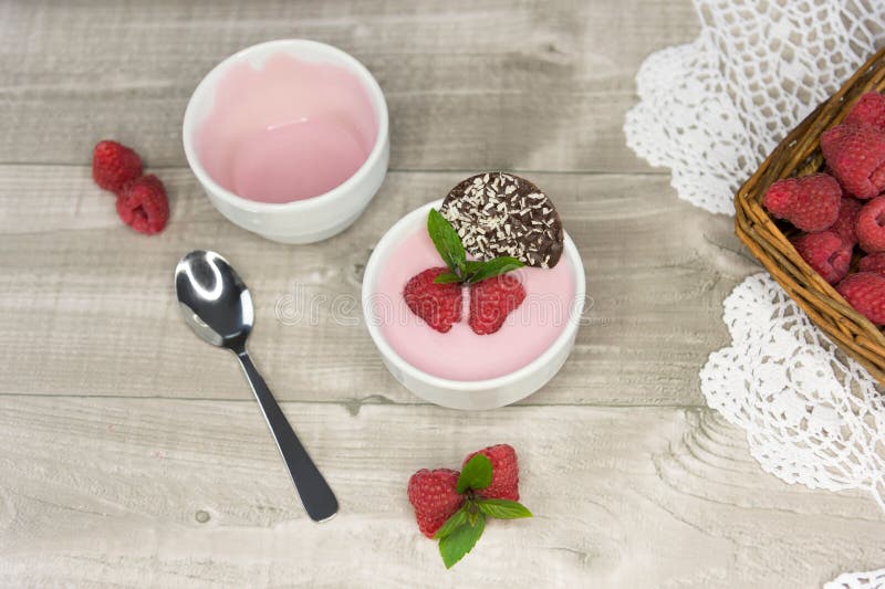 Closeup Shot of Yogurt with Raspberries and a Cookie Stock Image ...