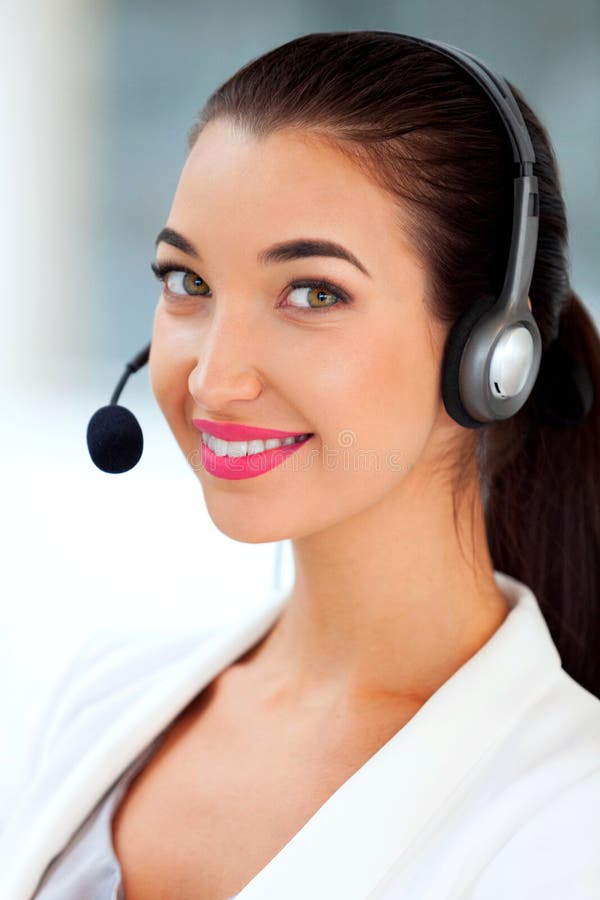 Closeup Shot of Young Pretty Call Center Worker Stock Image - Image of ...