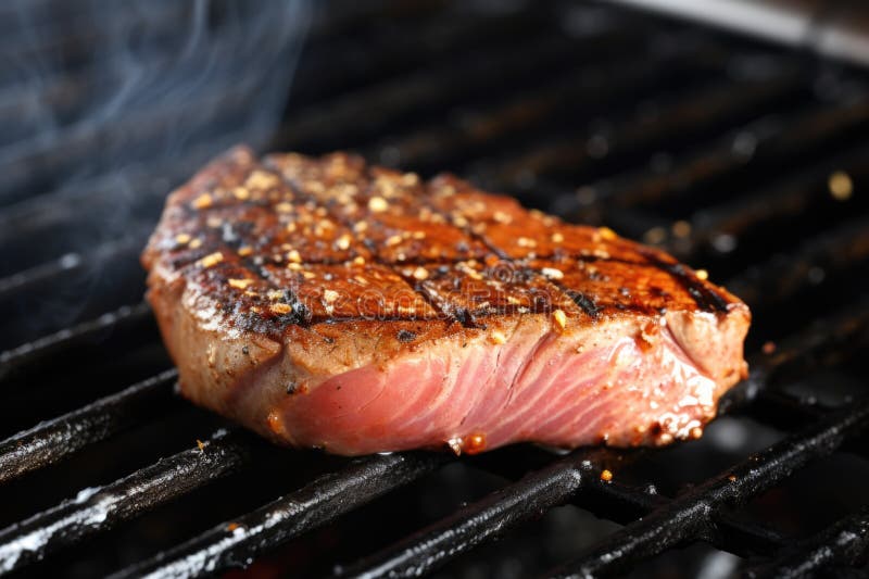 A Closeup Showing Texture of Seared Tuna Steak Stock Image - Image of ...