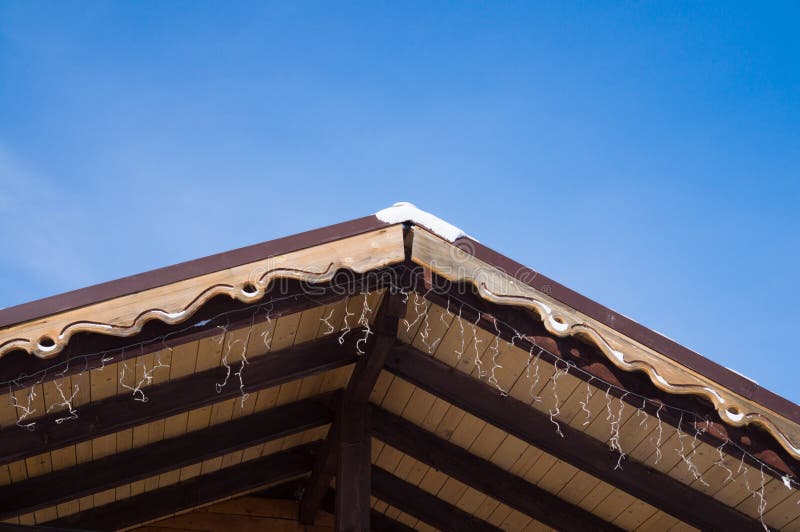 Closeup Shows the Edge of the Roof with Decorative Trim. Stock Photo ...