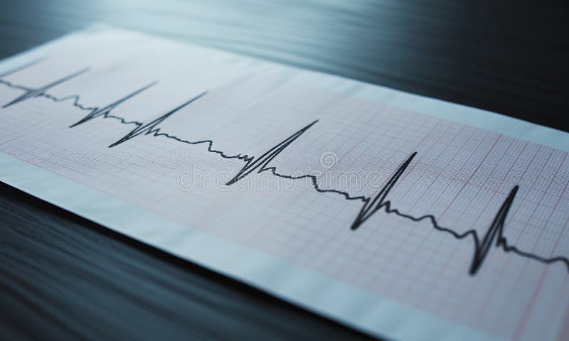 Electrocardiogram Printout Featuring Black Waveform on Red Grid Displaying Heart Health ...