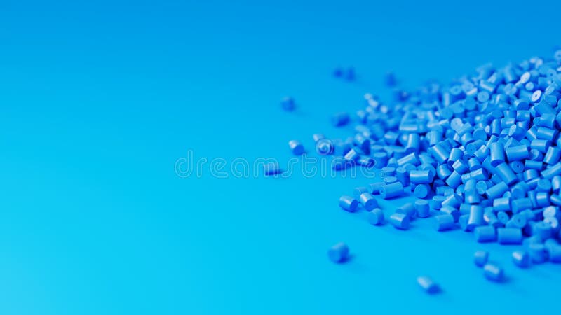 Closeup Side View on Blue Plastic Polypropylene Granules Heap on Blue ...