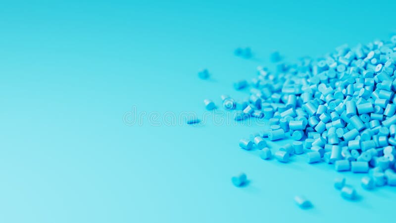 Closeup Side View on Cyan Plastic Polypropylene Granules Heap on Cyan ...