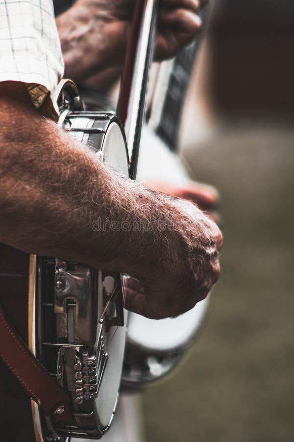 Closeup Side View of Mans Hands Playing Banjo. Stock Photo - Image of ...