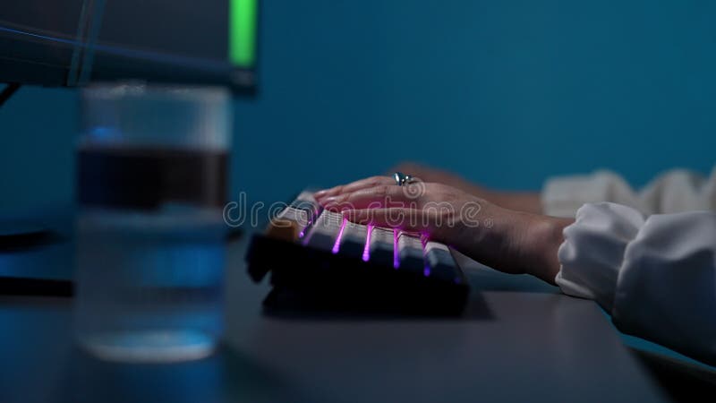 Closeup Side View of Unrecognizable Freelancer Programmer Female Typing ...