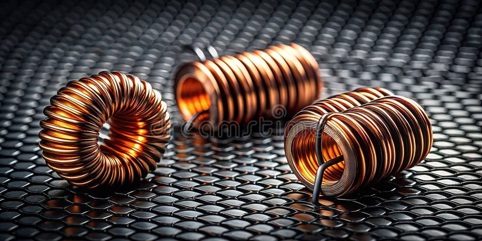 CloseUp Silhouette of Toroidal and Solenoid Inductors on a Hexagonal ...