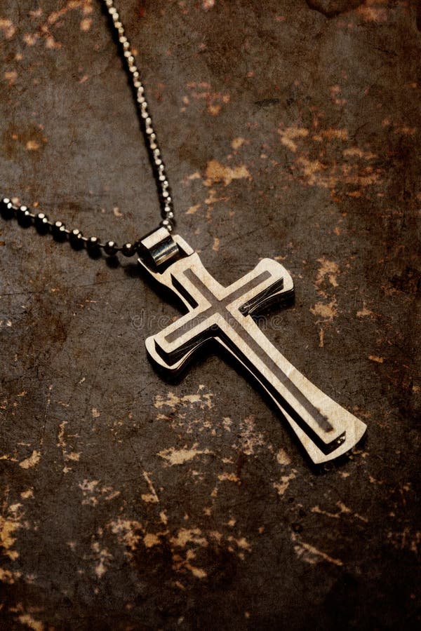 Closeup of Silver Christian Cross Stock Photo - Image of necklace, book ...