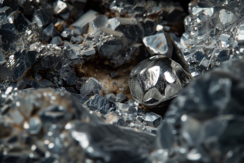 Closeup of a Silver Nugget Nestled among Rough Minerals Stock Photo ...