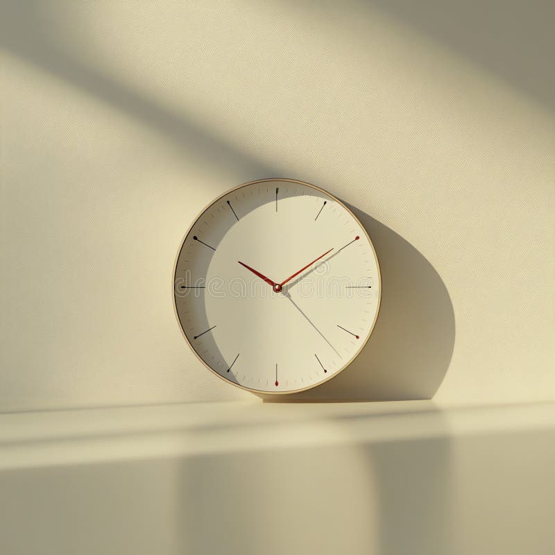 Closeup of a Simple Clock Face with Red Hour Hand on a Beige Surface ...