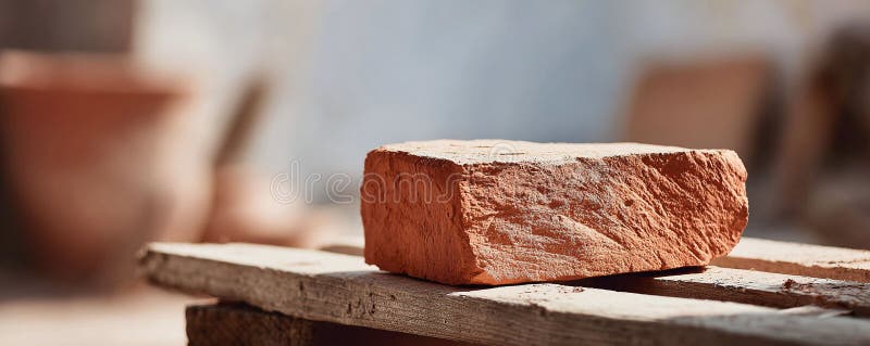 A Closeup of a Single Brick on Rustic Wood. Symbolizes Foundations ...