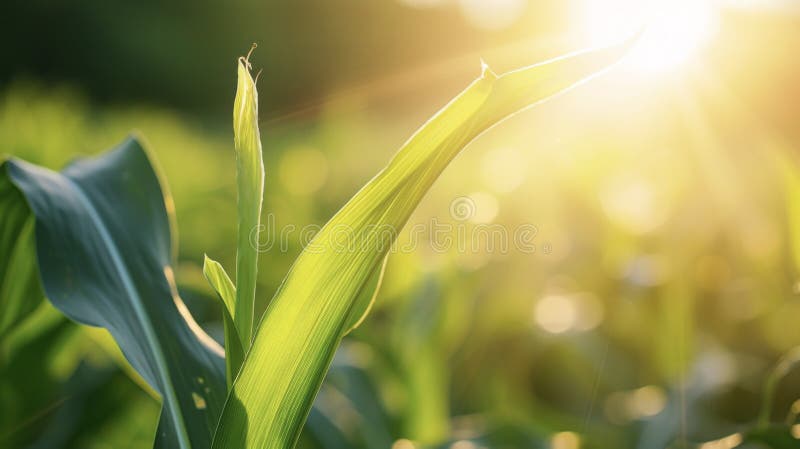 A Closeup of a Single Corn Stalk with the Suns Rays Shining through Its ...