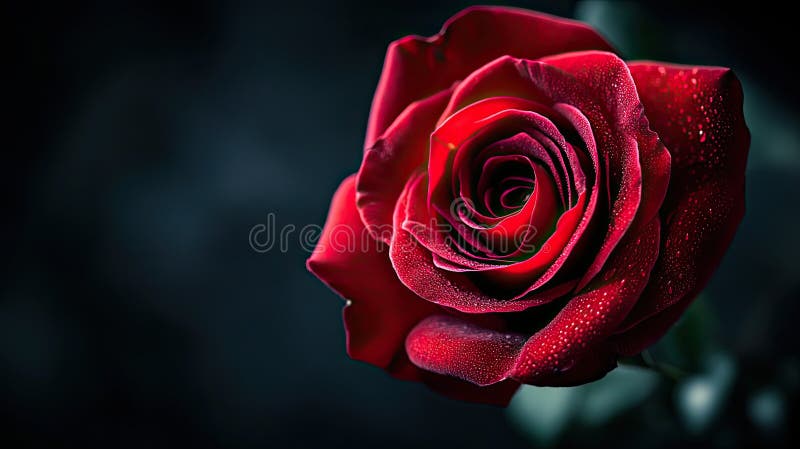 Closeup of a Single Dark Red Rose with Water Droplets Stock ...