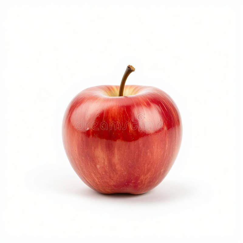Closeup of a Single Fresh Red Apple with a Stem on White Background ...