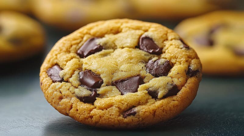 Closeup of a Single Golden Brown Chocolate Chip Cookie on a Dark ...