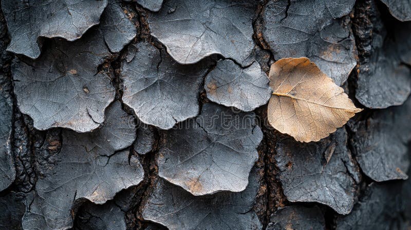 Closeup of a Single Leaf on a Tree Trunk with Patterned Bark Stock ...
