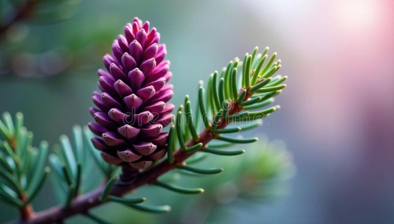 Closeup of a Single Purple Violet Pine Cone on a Branch, Cone, Branch ...