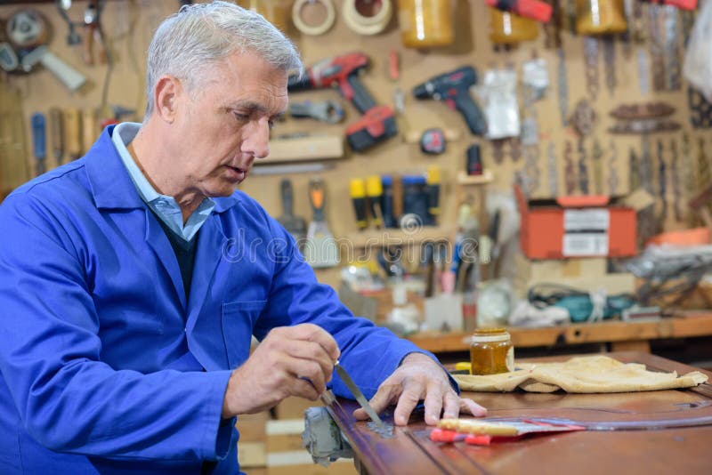 Closeup Skilled Carpenter Working with Wood Stock Image - Image of ...