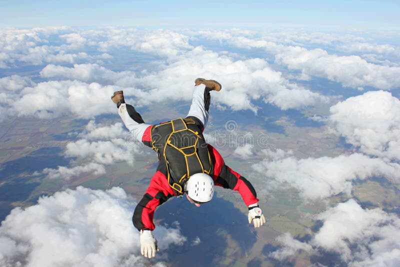 Closeup of Skydiver in Freefall Stock Image - Image of clouds, thrill ...
