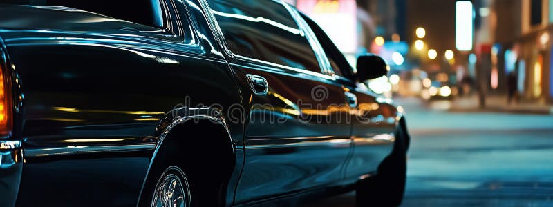 Closeup of Sleek Black Limousine in City at Night. Stock Illustration ...
