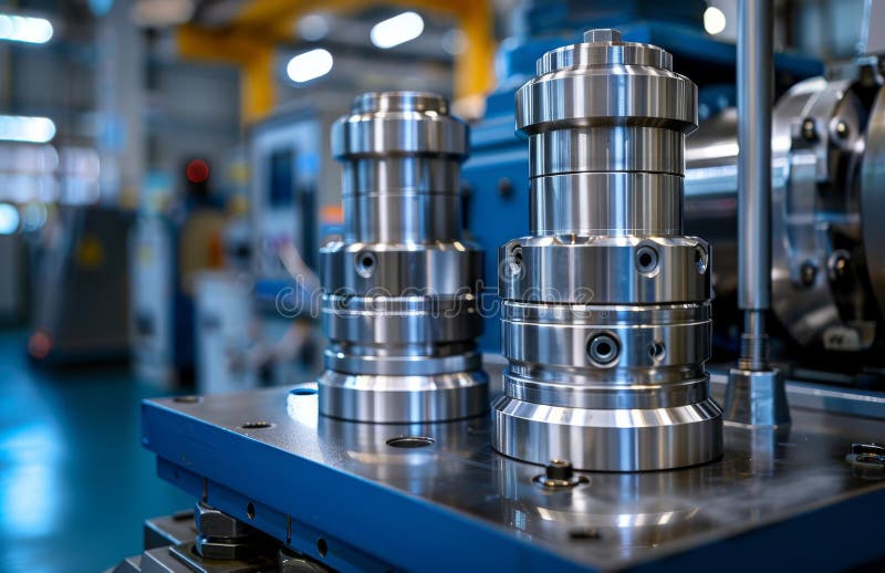 Closeup of Industrial Machine Components in a Modern Factory Setting ...